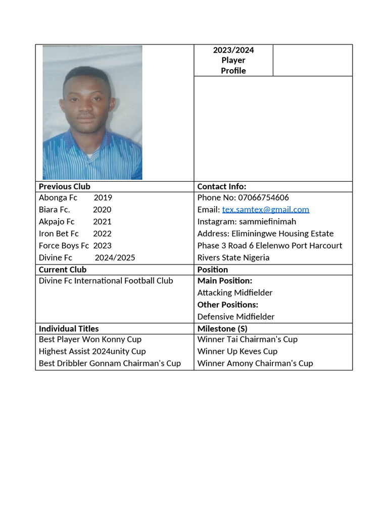 FOOTBALLER Player CV Profile | PDF