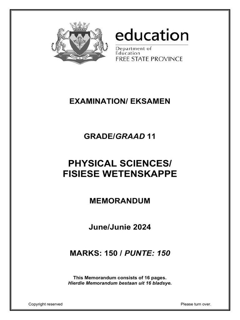 2024 PhySci GR 11 Jun Exam Memo | PDF | Intermolecular Force | Chemical ...