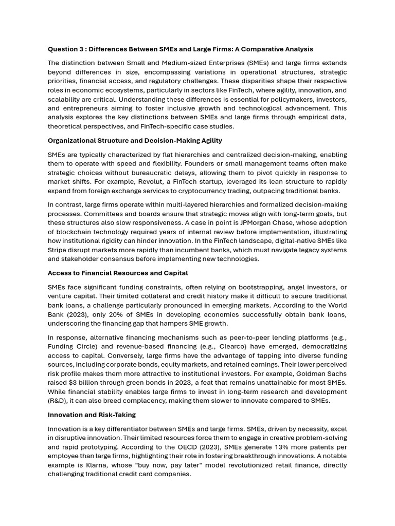 SMEs vs. Large Firms: Key Differences Explained | PDF | Innovation ...