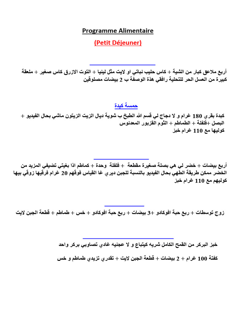 Programme Alimentaire Petit Déj | PDF