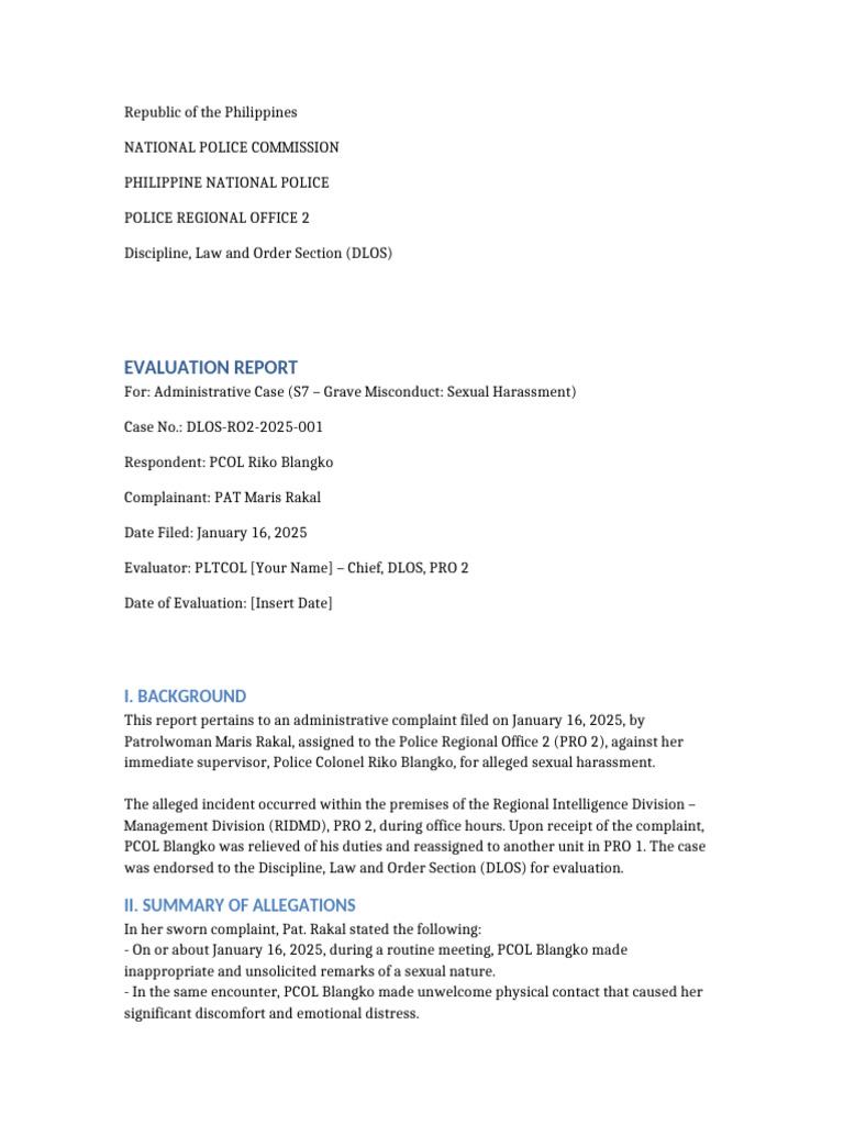 Evaluation Report PCOL Blangko | PDF | Sexual Harassment | Justice