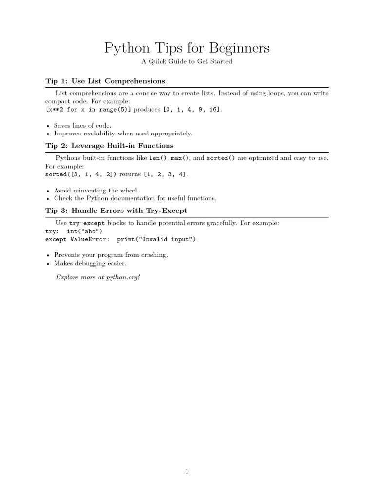 Python Tips For Beginners: Tip 1: Use List Comprehensions | PDF