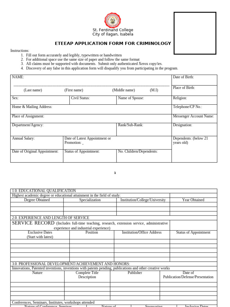 A. ETEEAP APPLICATION FORM | PDF | Justice | Crime & Violence