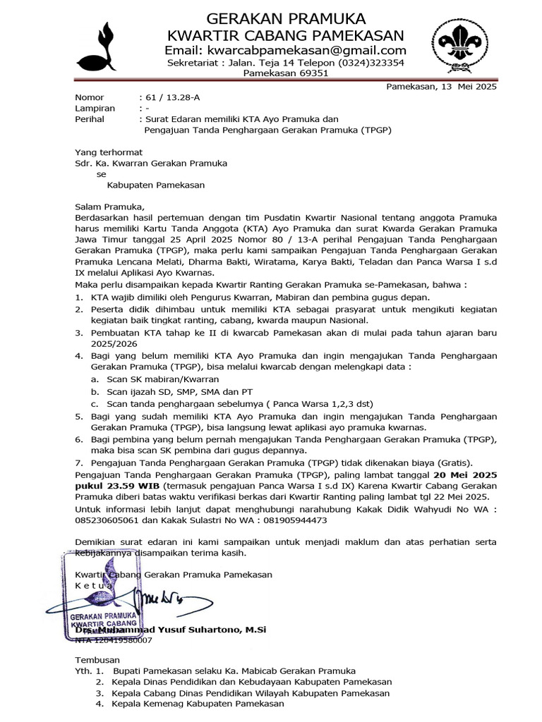 Surat Edaran KTA Dan TPGP 2025 | PDF