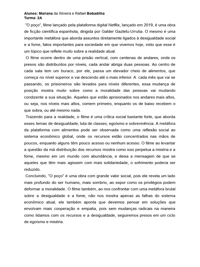 Crítica Social em "O Poço" | PDF