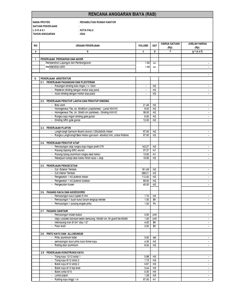 BOQ REHAB Rumah 1 | PDF