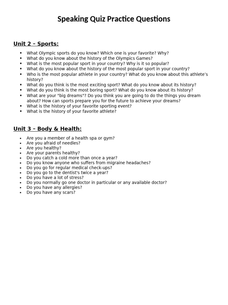 A2-II Speaking Quiz Practice Questions | PDF