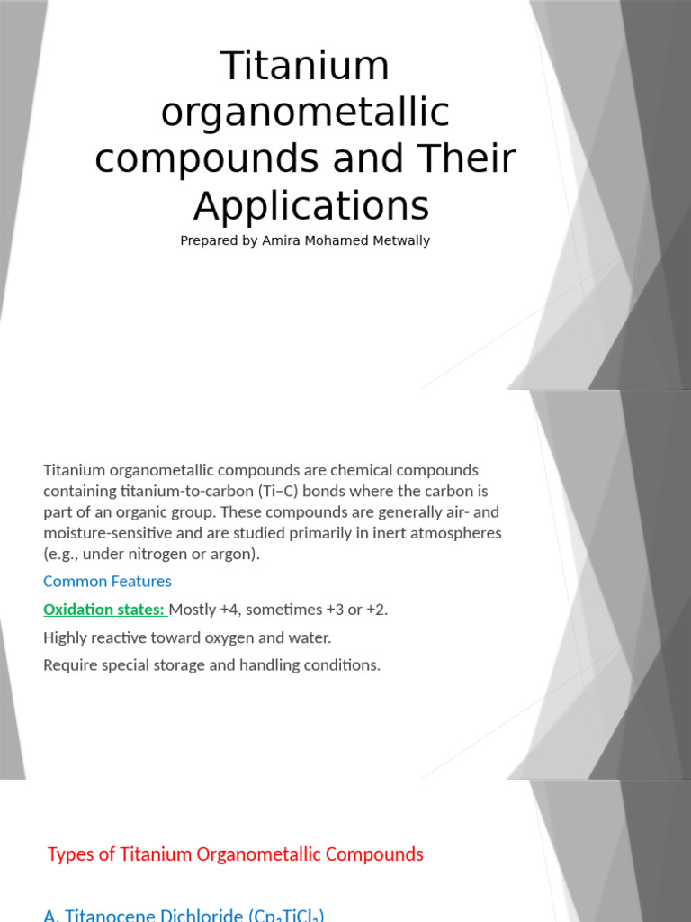 Titanium Organometallic Compounds Overview | PDF | Alkene | Titanium