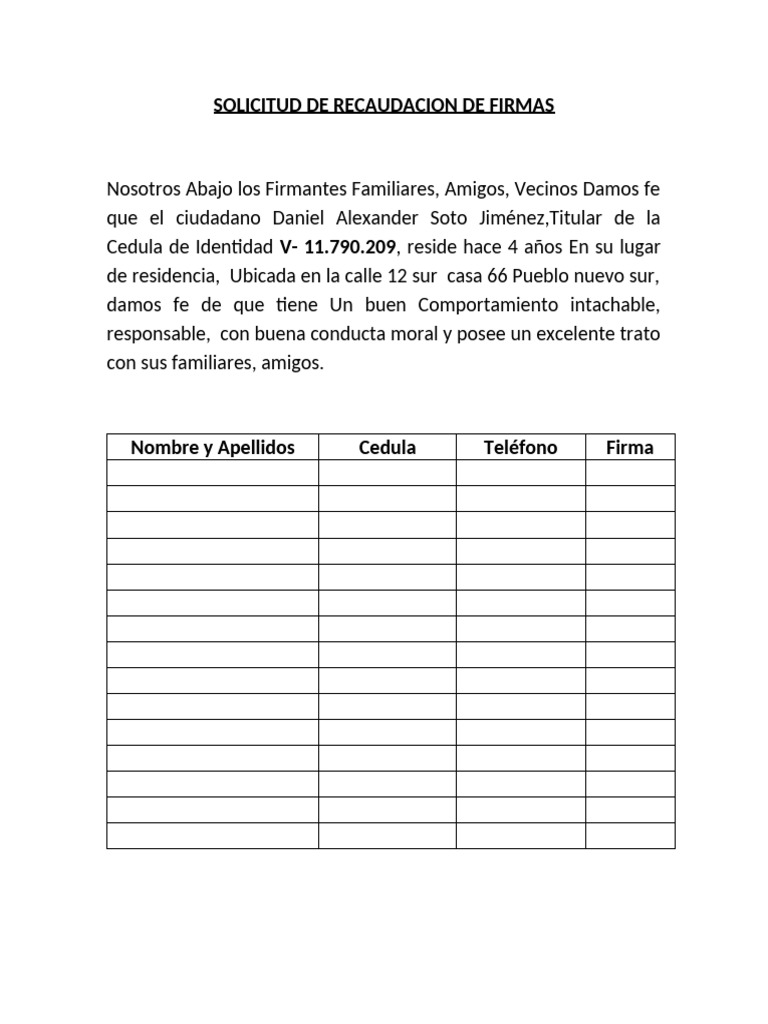 Solicitud de Recaudacion de Firmas Dete | PDF