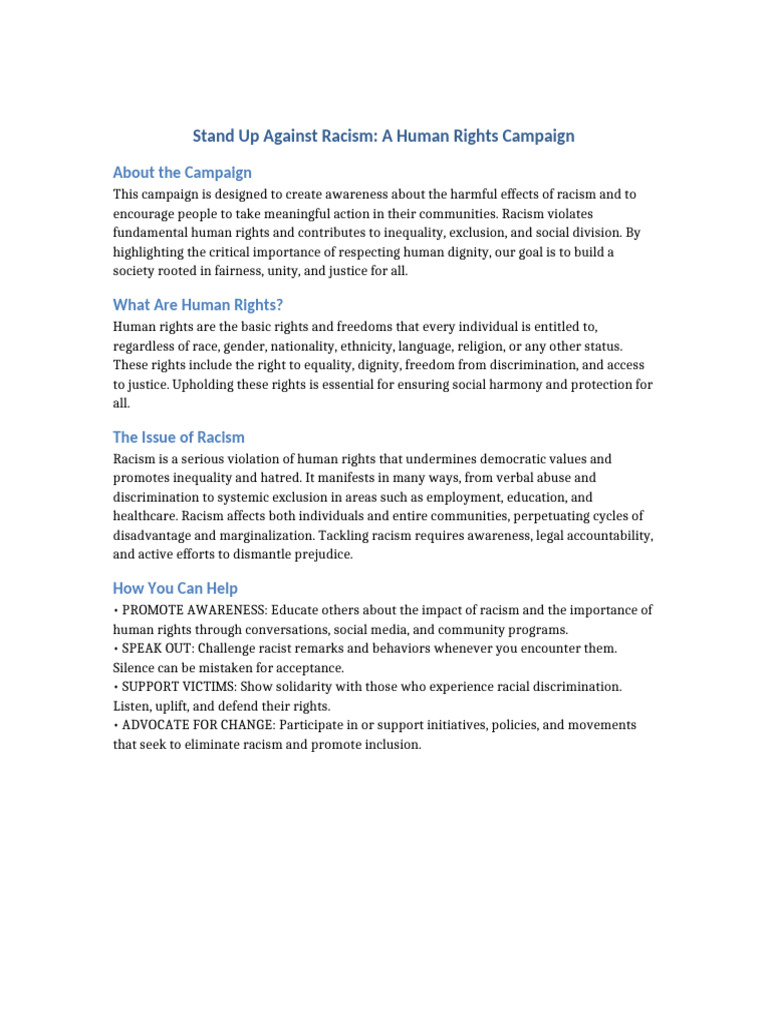 Stand Up Against Racism Campaign Edited | PDF