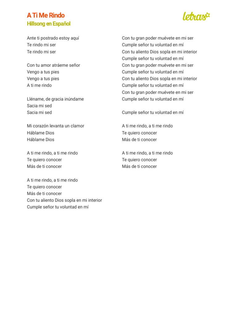 A TI ME RINDO - Hillsong en Español (Impresión) | PDF