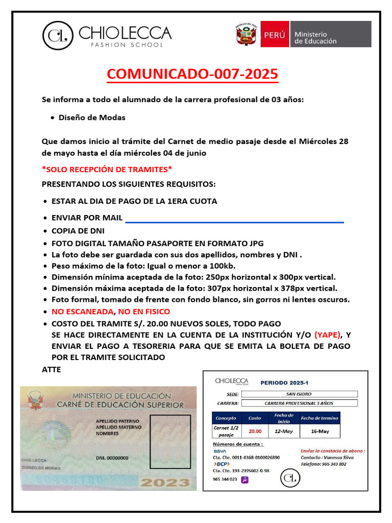 Comunicado #007-2025 Carnet | PDF