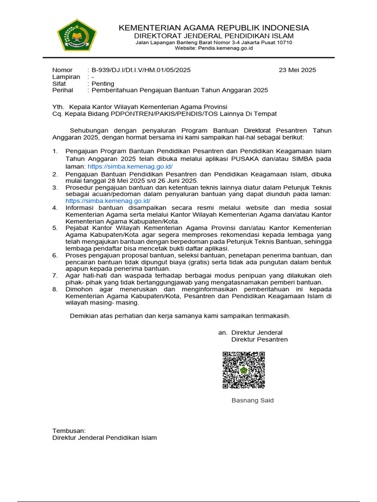 Pemberitahuan Pengajuan Bantuan Tahun Anggaran 2025 | PDF