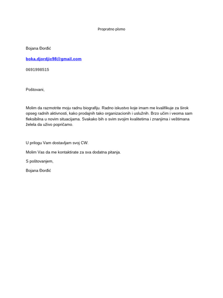Propratno Pismo | PDF