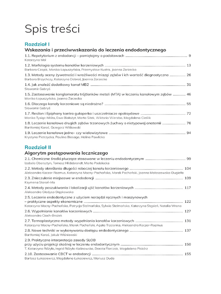 SPIS TRESCI Endodoncja w Ujeciu Klinicznym | PDF