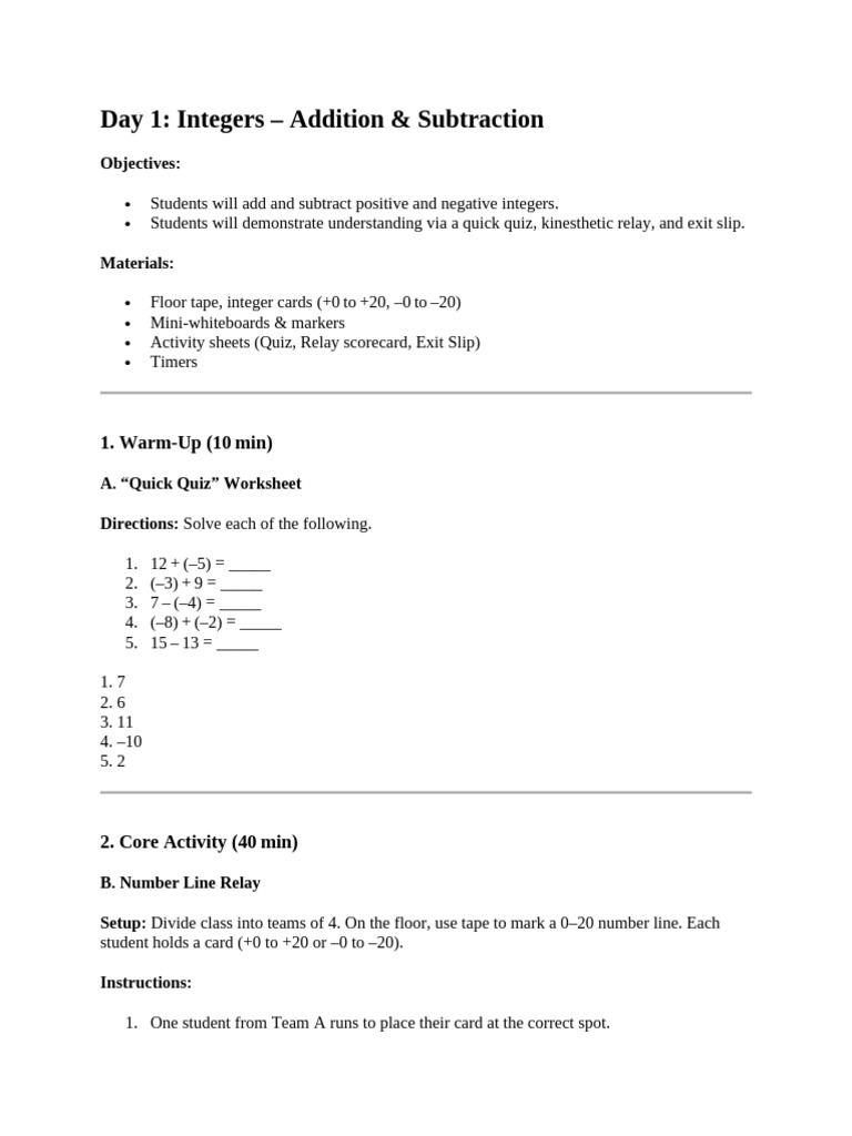 Daily Lesson Plan RRP Math | PDF | Integer