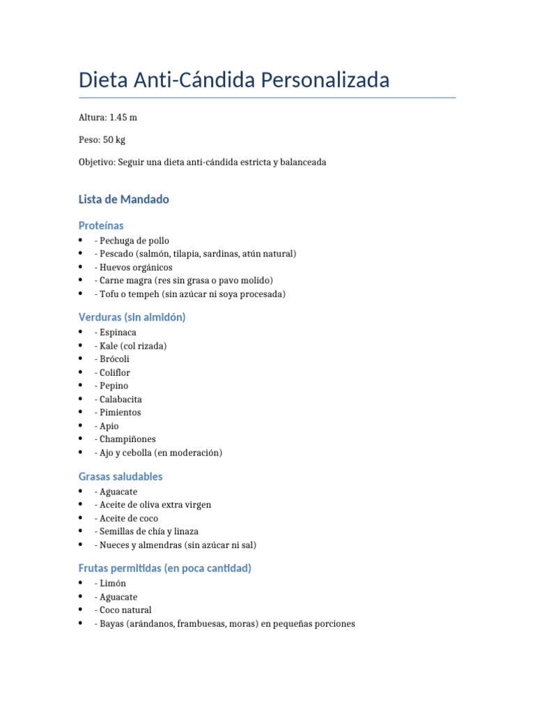 Dieta Anti Candida Semanal | PDF | ensalada | Cena