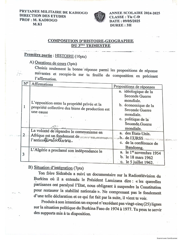 TD Composition D'histoire Géographie 3T | PDF