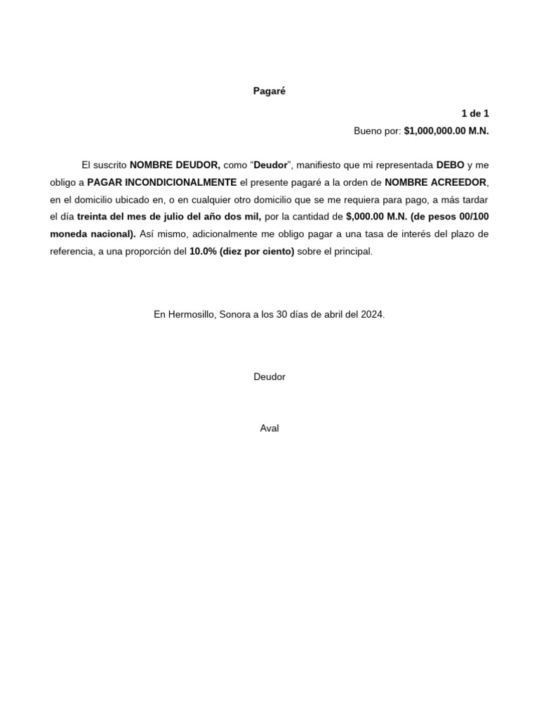 Pagaré de préstamo editable en PDF | PDF
