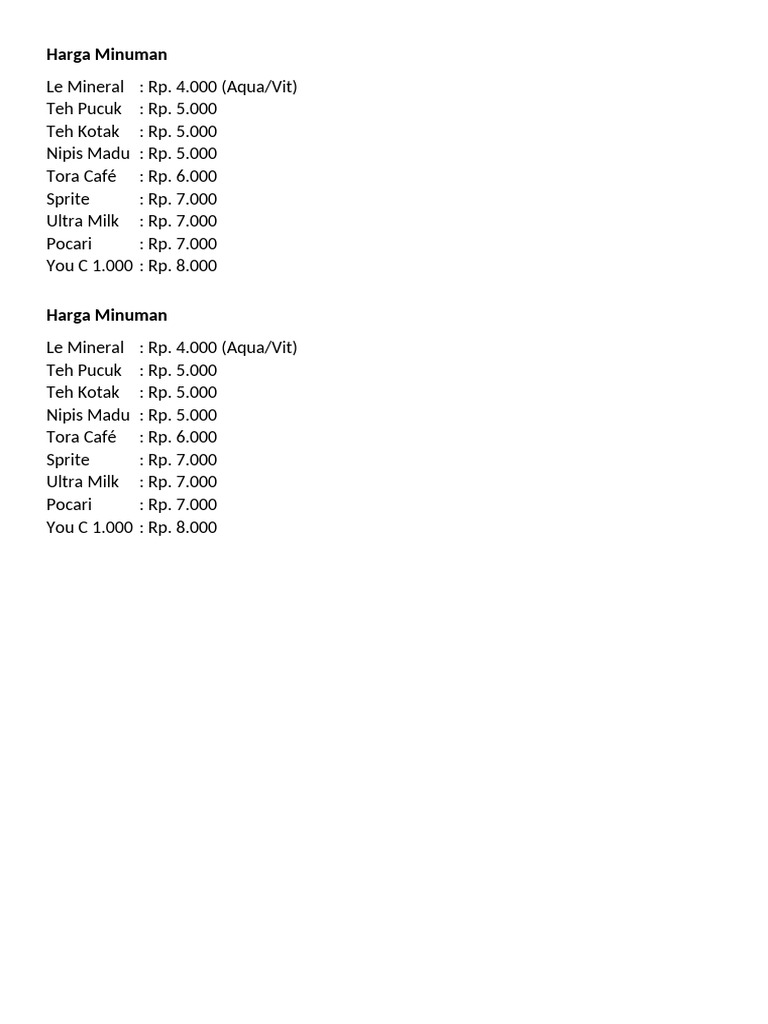 Harga Minuman | PDF