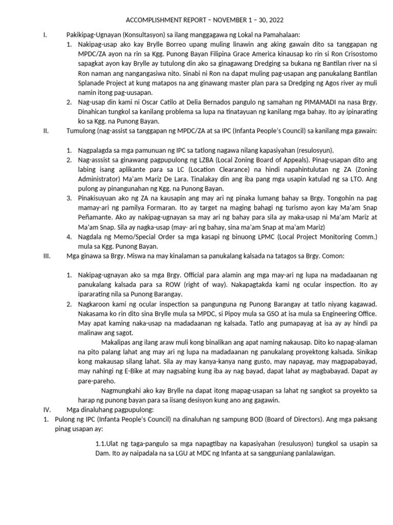Accomplishment Report MPDC Nov. | PDF