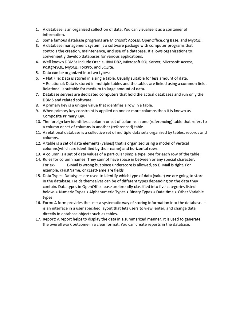 Some Imp Definitions Regarding DBMS | PDF | Databases | Relational Database