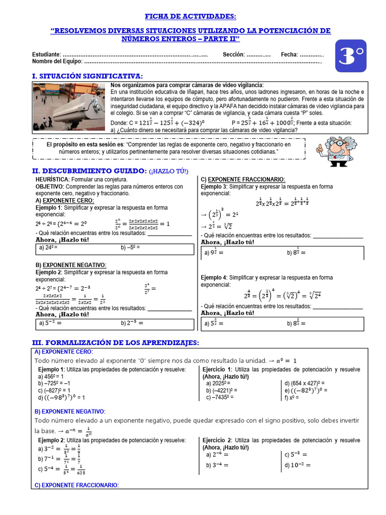 Ficha de Actividades: "Resolvemos Diversas Situaciones Utilizando La Potenciación de Números ...