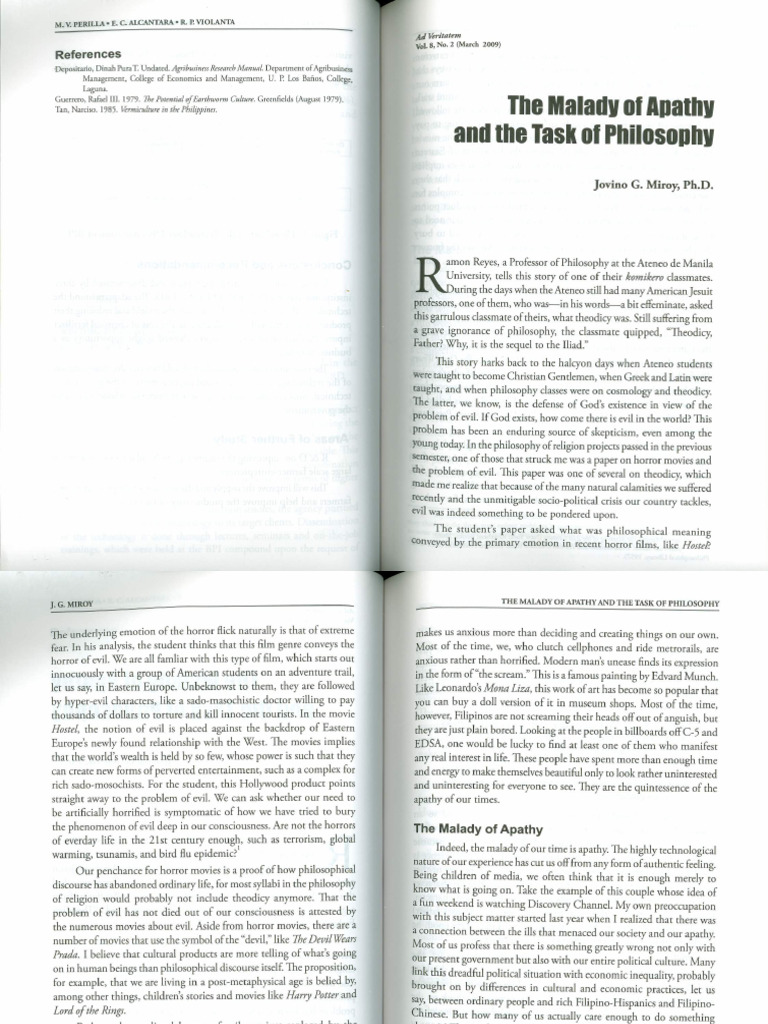 The Malady of Apathy and The Task of Philosophy | PDF