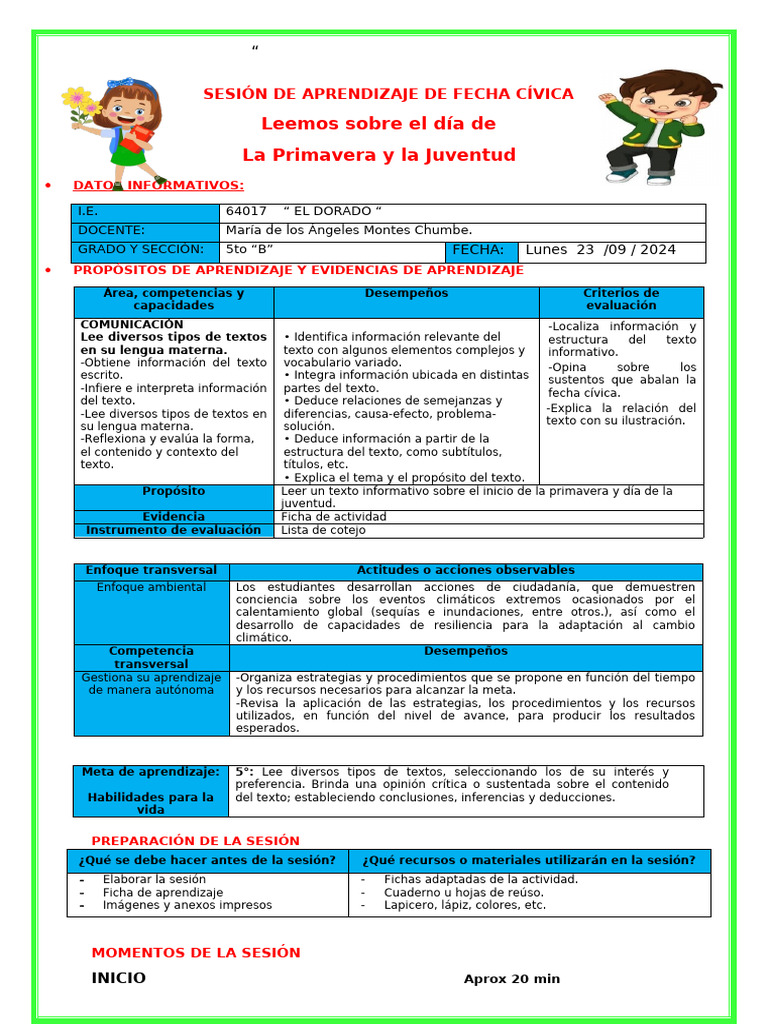 Ses-Lun-Fecha Cívica-Leemos Sobre El Día de La Primavera | PDF ...