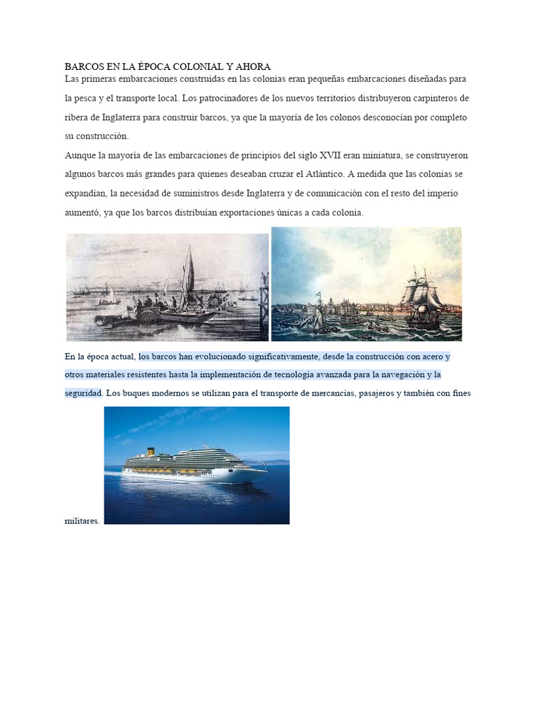 Barcos en La Época Colonial y Ahora | PDF