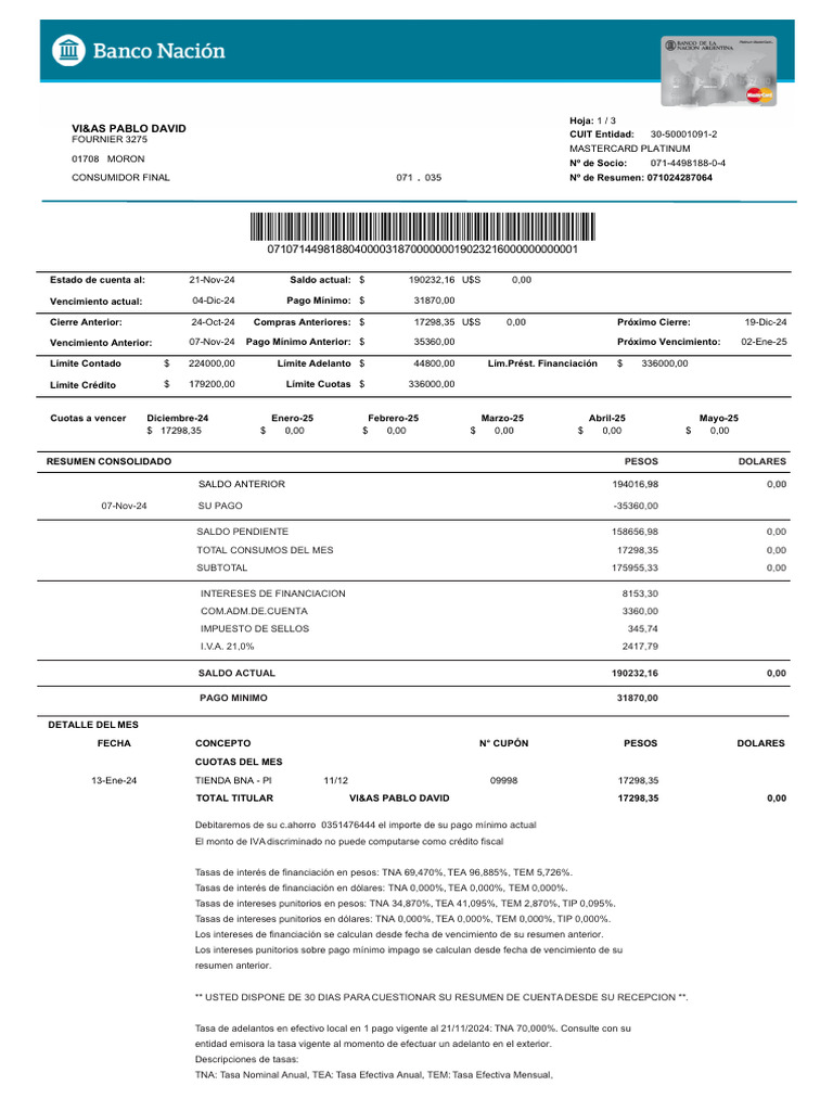 Resumen 20241121 | PDF | Tarjeta de crédito | Tarjeta de débito
