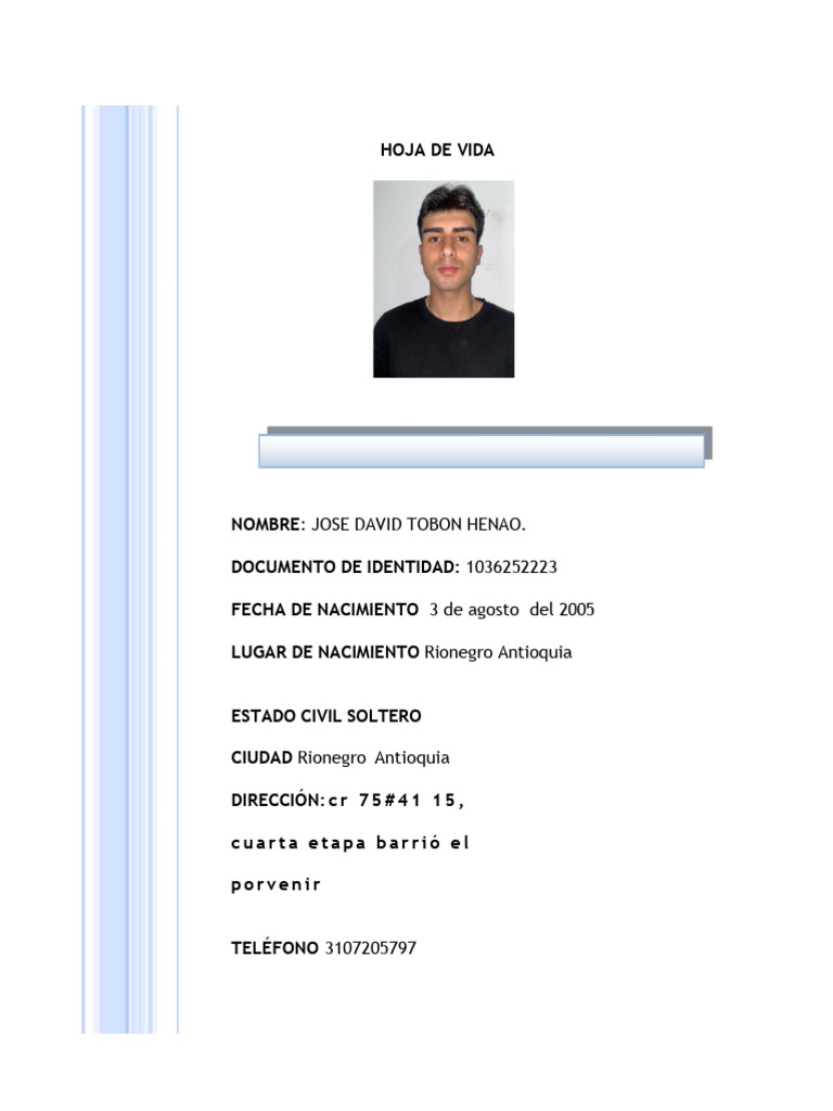 Hoja de Vida J Jose David Tobon Henao | PDF