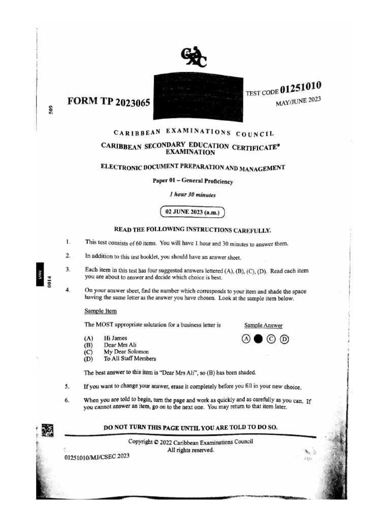 777324863-Csec-Edpm-June-2023-p1-11pgs ANSWERS | PDF