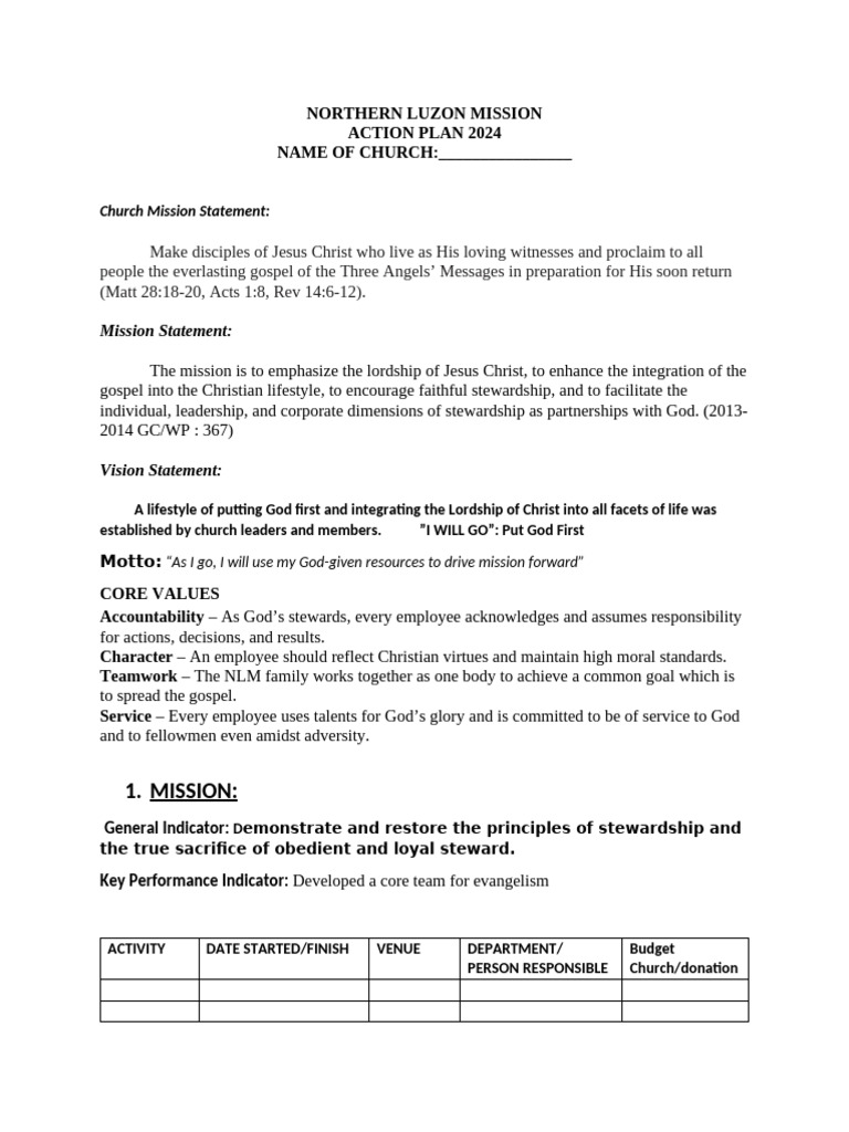 Northern Luzon Mission Action Plan 2024 | PDF | Christian Mission | Jesus