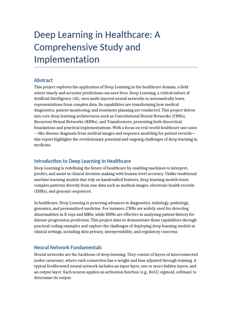 Deep Learning Healthcare Project Final Partial | PDF | Deep Learning | Computational Science