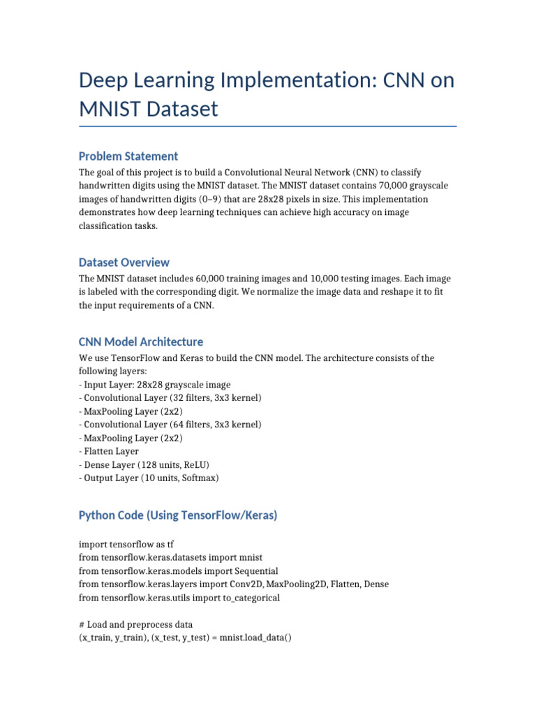 Deep Learning CNN Implementation MNIST | PDF