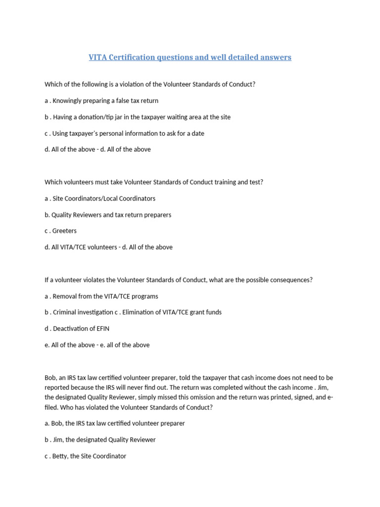 VITA Certification Questions and Well Detailed Answers | PDF | Cost Of ...