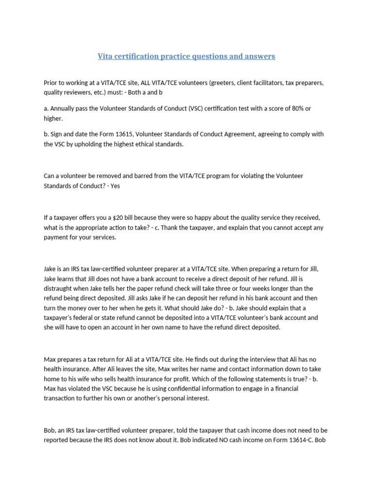 Vita Certification Practice Questions and Answers | PDF | Earned Income ...