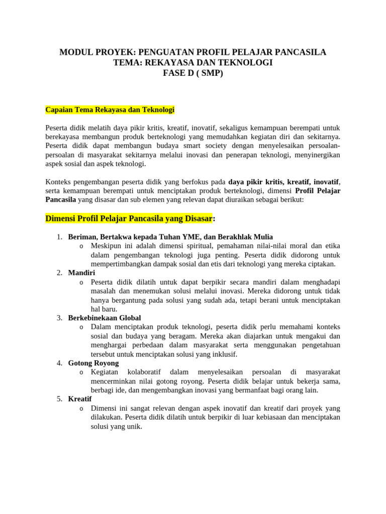 Modul P5 SMP Rekayasa dan teknologi -EK_SMP | PDF