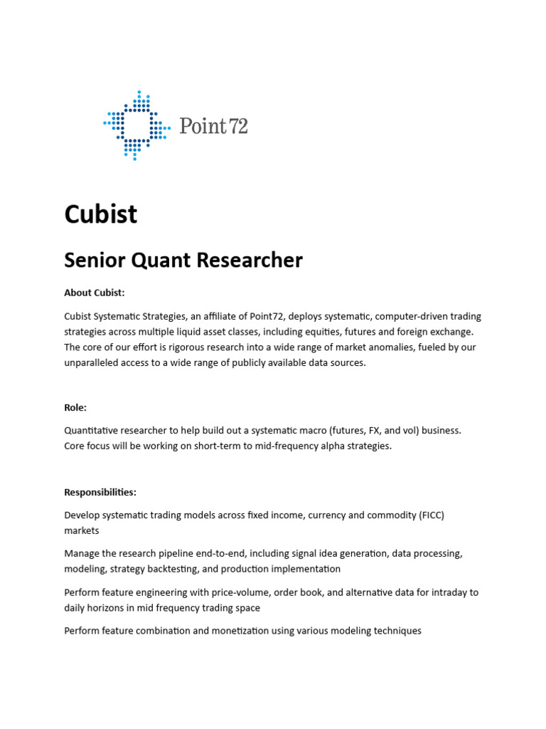 Cubist Senior Quant Role | PDF