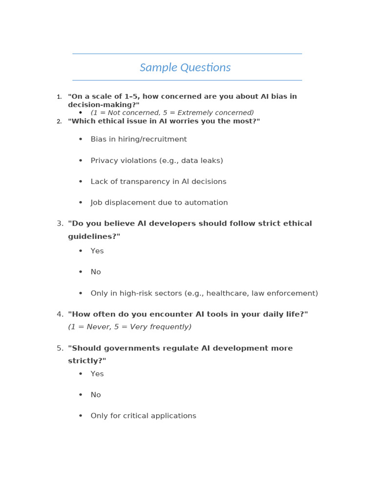 Sample Questions (Questionaire) | PDF