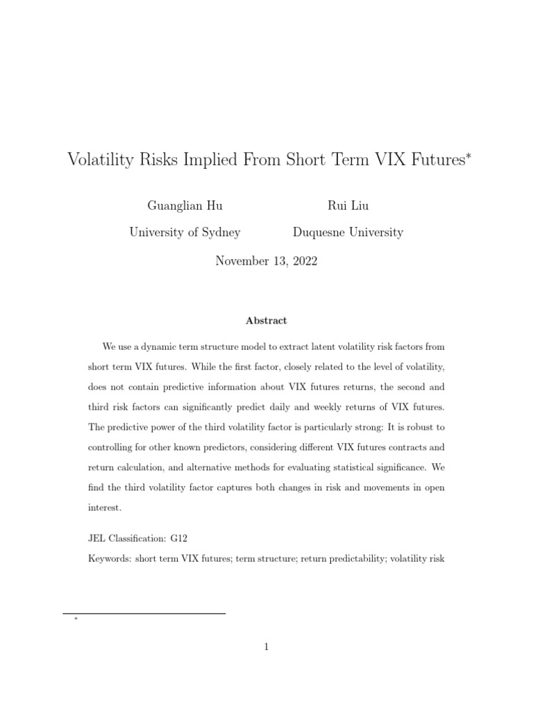 Volatility Risks Implied From Short Term VIX Futures | PDF | Vix | Futures Contract
