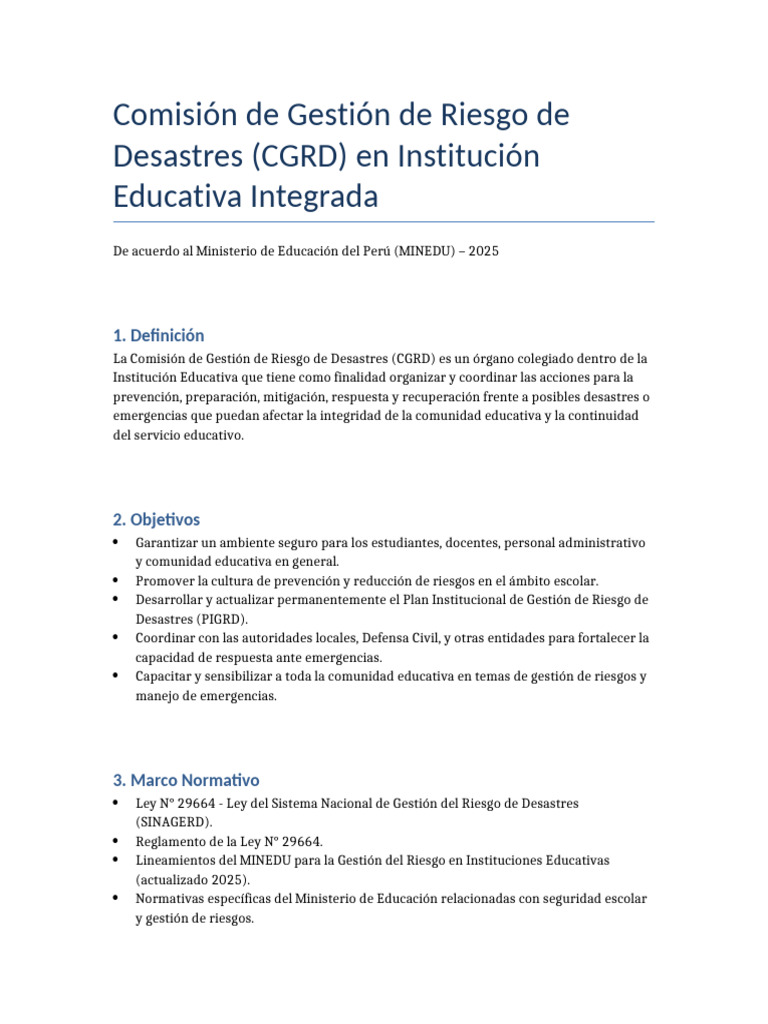 Comision_Gestion_Riesgo_Desastres_IE_Integrada_MINEDU_2025 | PDF ...
