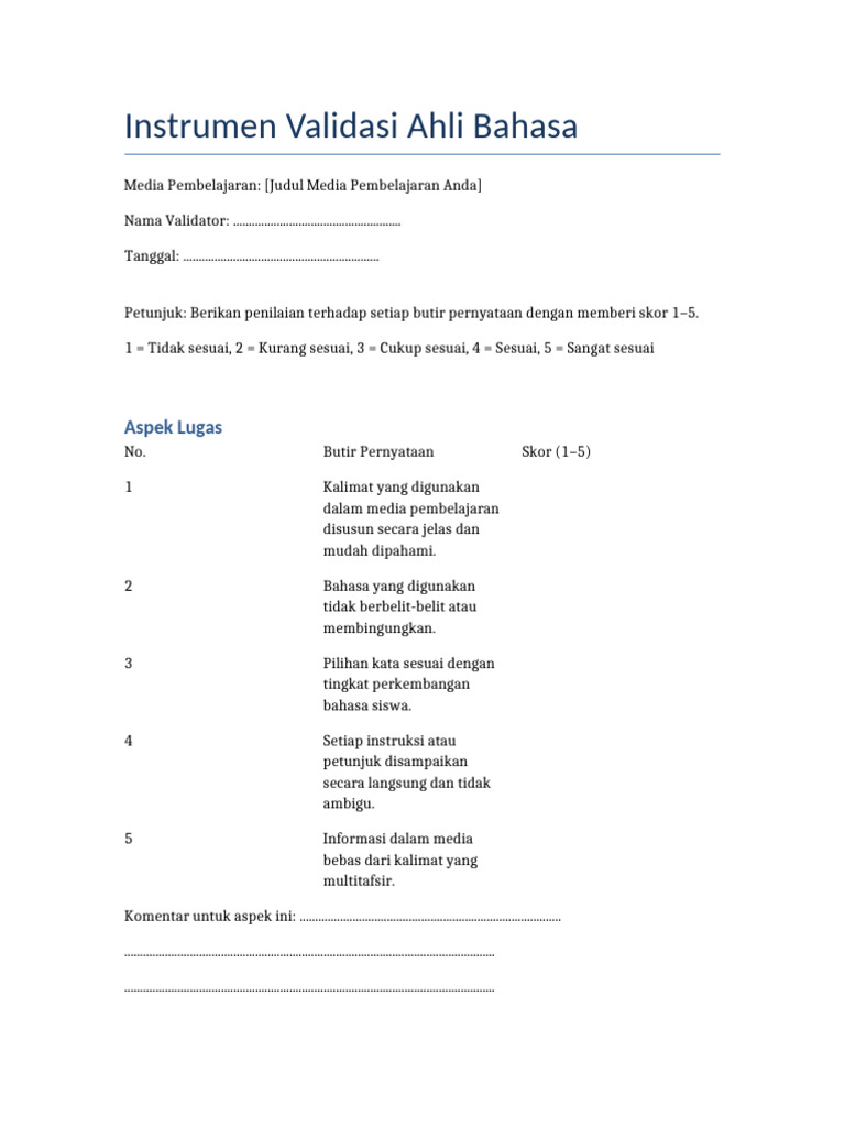 Instrumen Validator Bahasa Lengkap | PDF