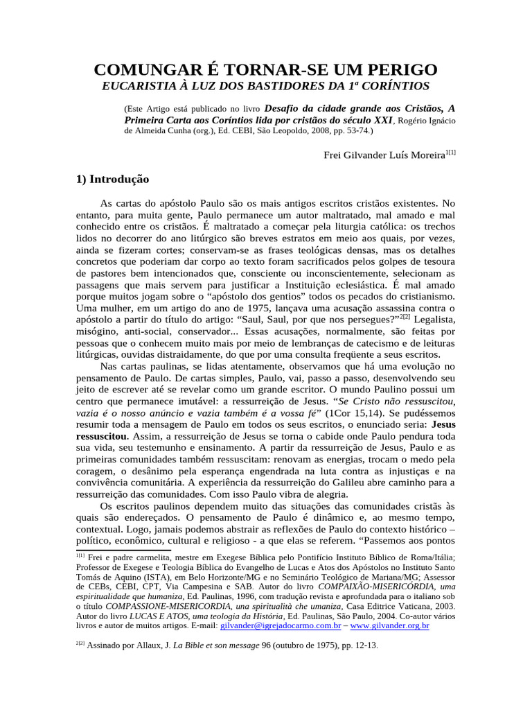 1 Corintios (Estudo Católico) | PDF | Apóstolo Paulo | Eucaristia