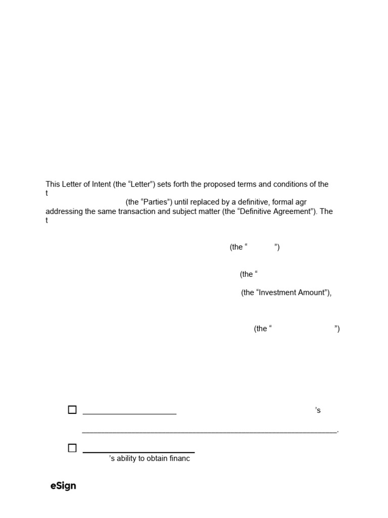 Investment Letter of Intent Template | PDF | Civil Law (Legal System ...