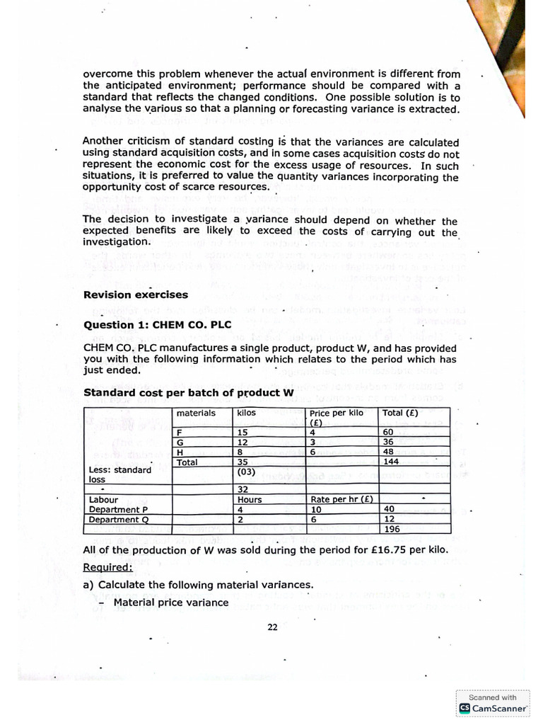 Standard Costing Questions | PDF
