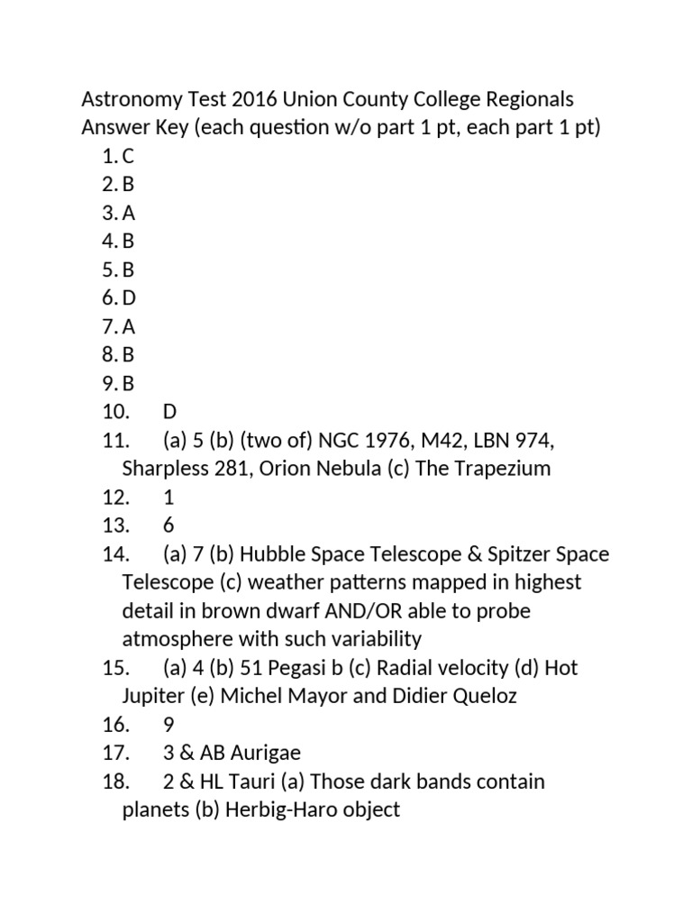 2016 Union County College Regionals Science Olympiad Answer Key | PDF