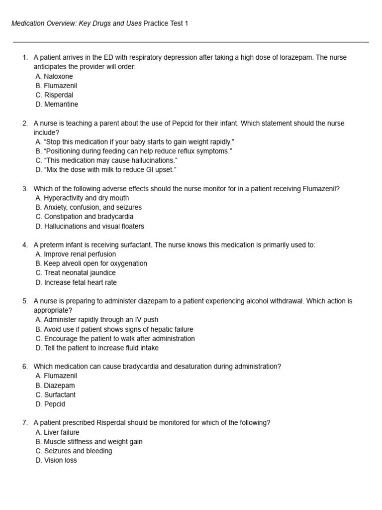 Medication Uses and Adverse Effects Quiz | PDF | Benzodiazepine ...