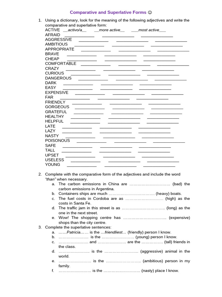 Comparative and Superlative Forms Exercises | PDF